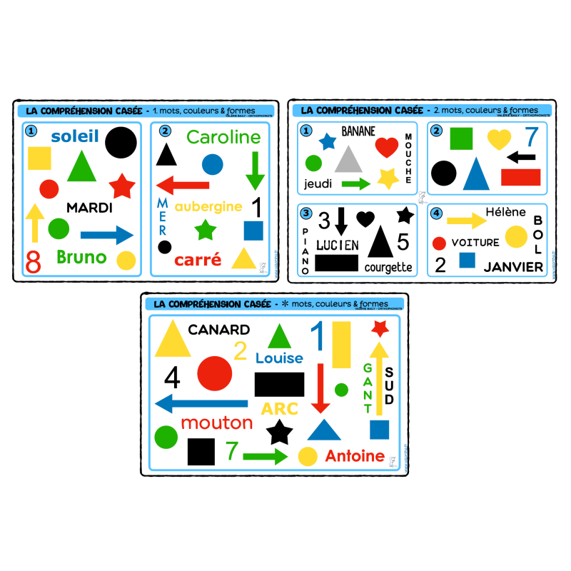 La compréhension casée - mots, formes et couleurs